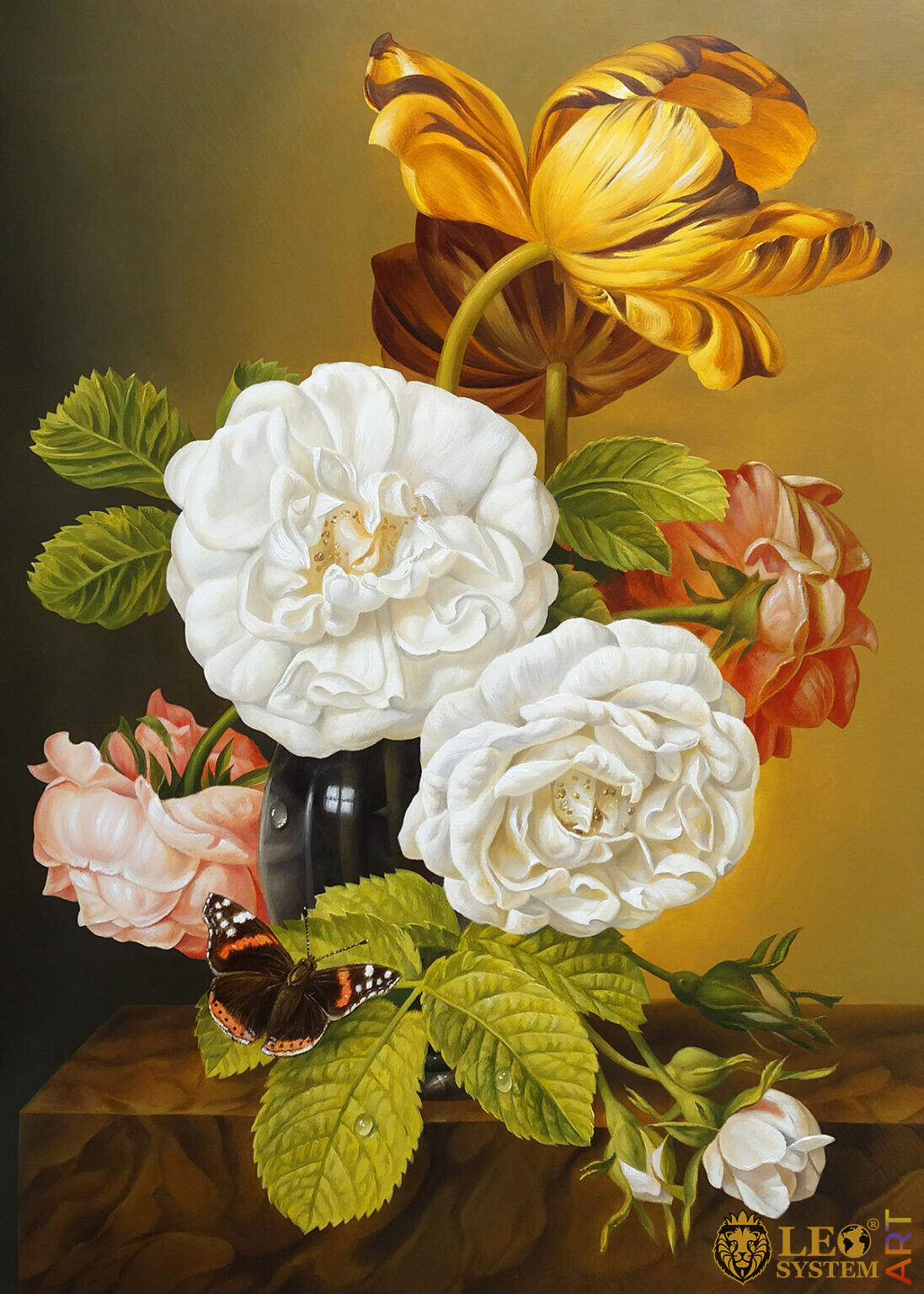 Paintings with Beautiful Flower Arrangements in a Vase | LeoSystem.art